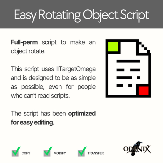 Second Life Marketplace - Easy Rotating Object Script